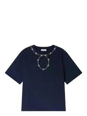 Sandro Rhinestone Openwork T-shirt - Blue