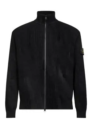 Stone Island Ribbed Zipped Cardigan - Black