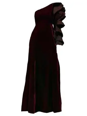 THA SEEN Velvet Maxi Dress With Ruffle Sleeves - Red