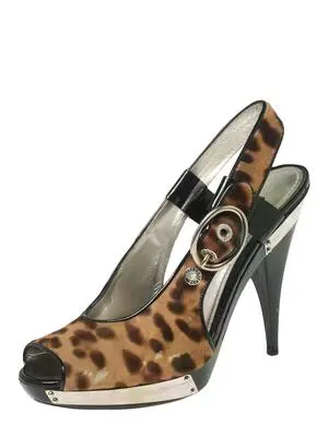 Dolce & Gabbana 130mm Leopard Print Pony Fur Slingback Heeled Sandals - Brown