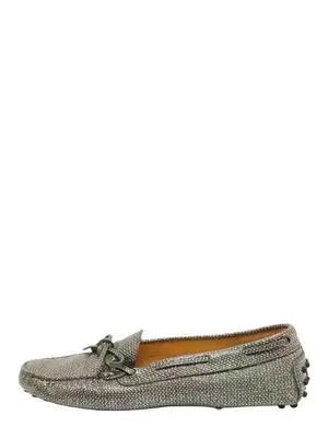 TOD'S Gommino Metallic-effect Bow Loafers - Grey