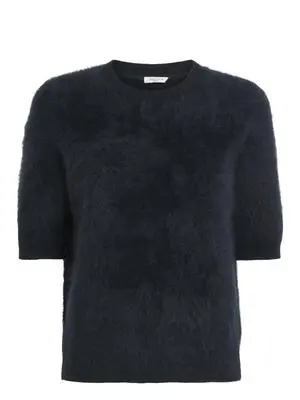 LAFAYETTE 148 NEW YORK Brushed Cashmere Short-Sleeve Sweater