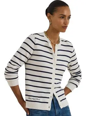 Ralph Lauren Striped Cotton Knit Cardigan - White/refined Navy