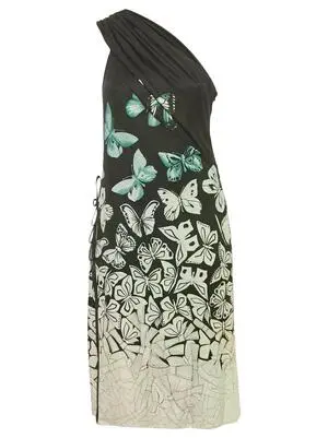 Versace Butterfly-print One-shoulder Dress - Black