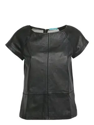 Alice + Olivia Leather Chiffon Top - Black