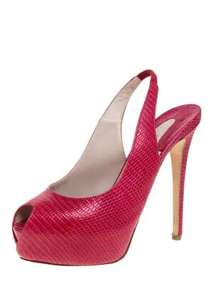 LE SILLA Lizard Embossed Leather Platform Sandals - Red
