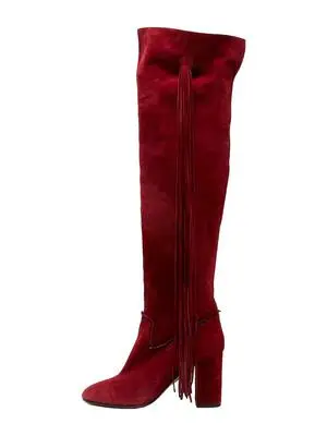 AQUAZZURA 90mm Suede Fringe Over-the-knee Boots - Red