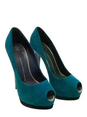 GIUSEPPE ZANOTTI Suede Platform Peep-toe Pumps - Blue