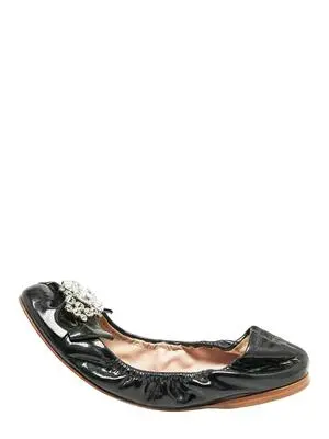 Miu Miu Crystal Bow Ballet Flats - Black