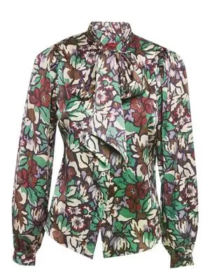 Burberry Floral-print Tie-neck Blouse - Green