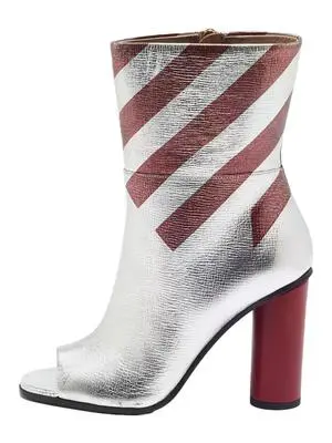 ANYA HINDMARCH 100mm Striped Heeled Boots - Silver