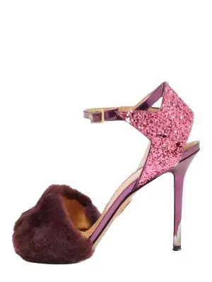 CHARLOTTE OLYMPIA 110mm Fur Glitter Sandals - Purple