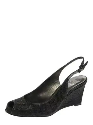 STUART WEITZMAN Glitter Fabric Slingback Wedge Sandals - Black