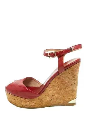 JIMMY CHOO 110mm Leather Wedge Sandals - Red