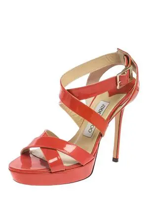 JIMMY CHOO 75mm Patent-leather Heeled Sandals - Orange