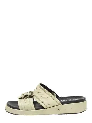 FERRAGAMO Ostrich Leather Buckle Flats - Neutrals