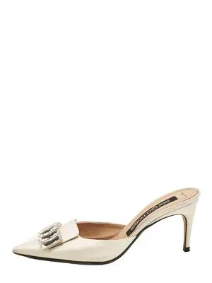 SERGIO ROSSI 80mm Crystal Satin Mules - White