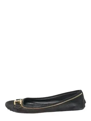 LOUIS VUITTON Zip-trim Suede Ballet Flats - Black