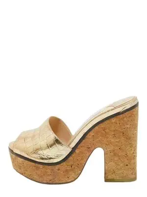 JIMMY CHOO Croc-embossed Leather Platform Sandals - Brown