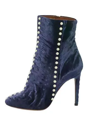 AQUAZZURA Follie Pearls Velvet Boots - Blue