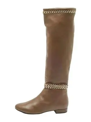LE SILLA Chain-detail Leather Boots - Brown