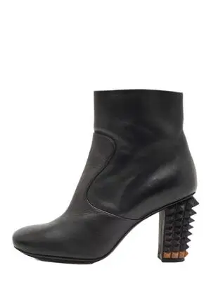 Fendi Leather Studded Heel Boots - Black