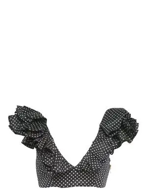 Zimmermann Linen Polka Dot Ruffle Top - Black