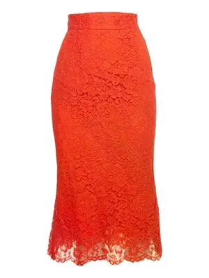Dolce & Gabbana Floral Lace Midi Skirt - Red