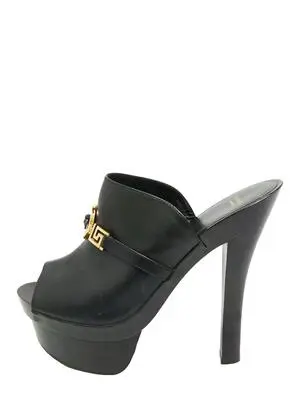 Versace Insignia Leather Slide Sandals - Black
