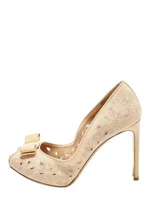 FERRAGAMO Leather Vara Peep-toe Pumps - Neutrals