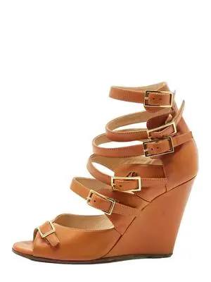 Chloé Leather Wedge Sandals - Brown