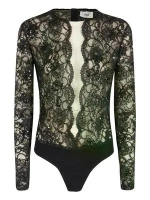 NISSA Sequined Lace Bodysuit - Black
