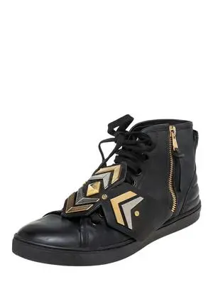 LOUIS VUITTON Logo-plaque Leather Sneakers - Black