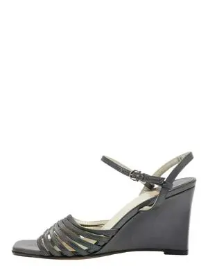 FERRAGAMO 90mm Leather Wedge Sandals - Grey
