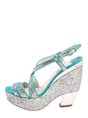 Miu Miu 135mm Glitter Wedge Heeled Sandals - Grey