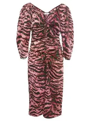 GANNI Zebra-print Ruched Dress - Pink