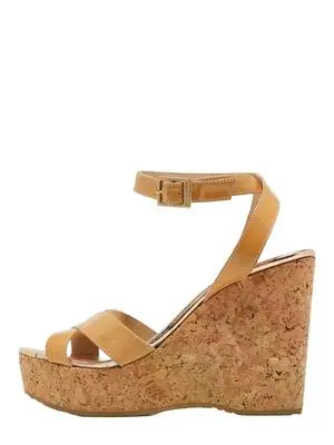 JIMMY CHOO 110mm Leather Wedge Sandals - Neutrals