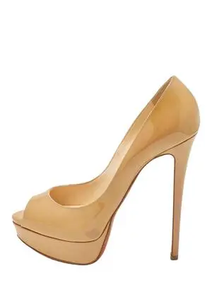 CHRISTIAN LOUBOUTIN Patent Leather Open Toe Pumps - Neutrals