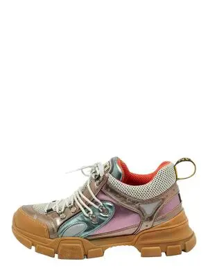 Gucci Knitted Leather Lace-up Sneakers - Gold