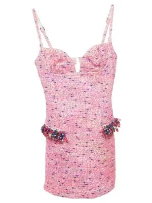AREA Embellished Tweed Mini Dress - Pink