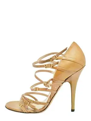 JIMMY CHOO Leather Stiletto Sandals - Neutrals