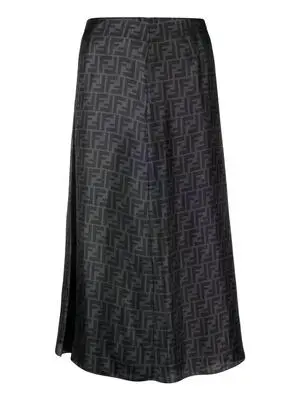 FENDI FF-Print Silk Midi Skirt