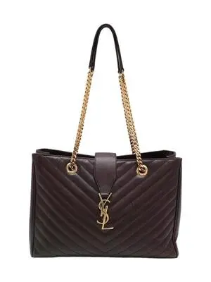 Saint Laurent Matelassé Logo-detail Tote Bag - Brown