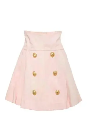 Balmain Pleated Button-appliqué Skirt - Pink
