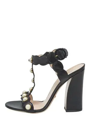 Gucci Faux-pearl Embellished Block-heel Sandals - Black