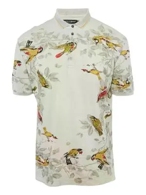 Dolce & Gabbana Bird-print Buttoned Polo Shirt - Grey