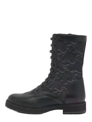 Fendi Karligraphy Jacquard Leather Combat Boots - Black