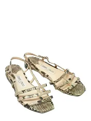 JIMMY CHOO Embossed Leather Sandals - Neutrals
