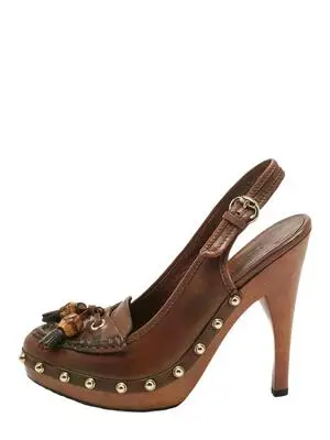 Gucci Leather Slingback Pumps - Brown