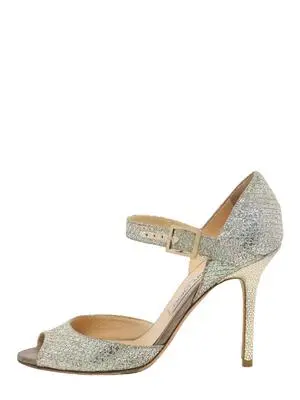 JIMMY CHOO Glitter Ankle Strap Sandals - Silver